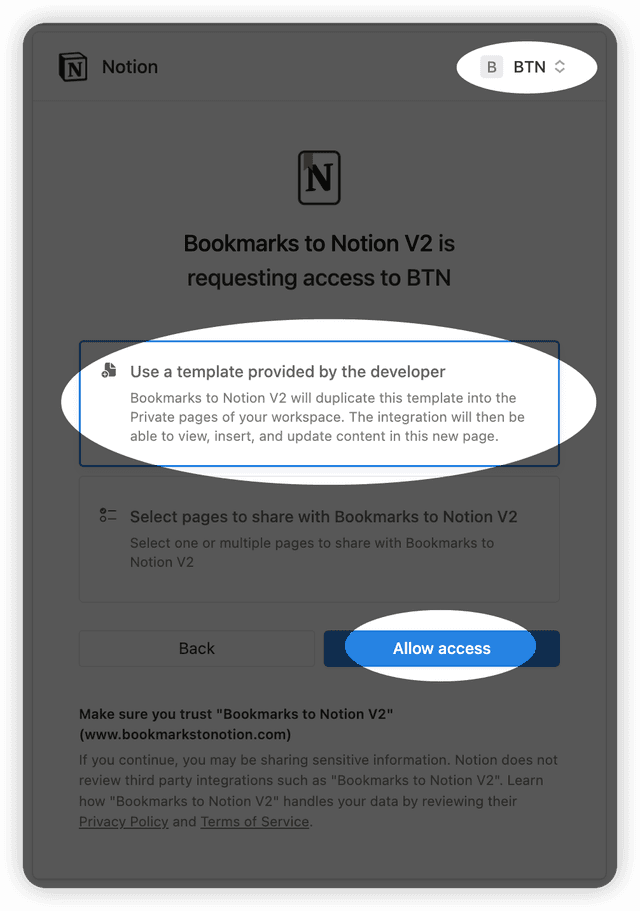 Bookmarks to Notion